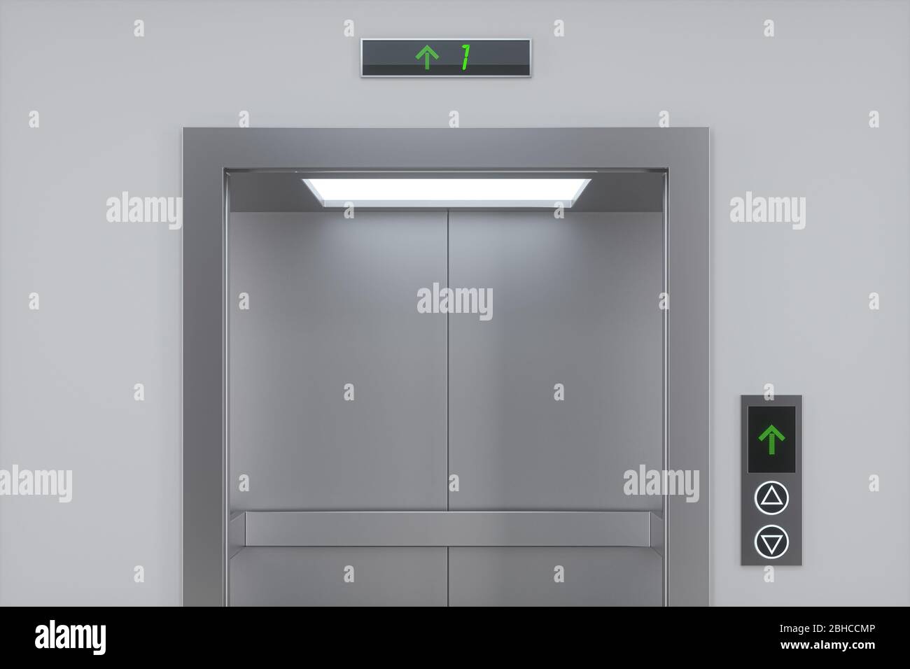 The elevator in the corridor, 3d rendering. Computer digital drawing ...
