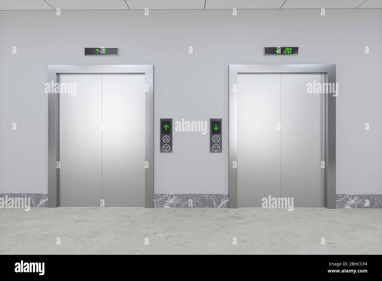 The elevator in the corridor, 3d rendering. Computer digital drawing ...