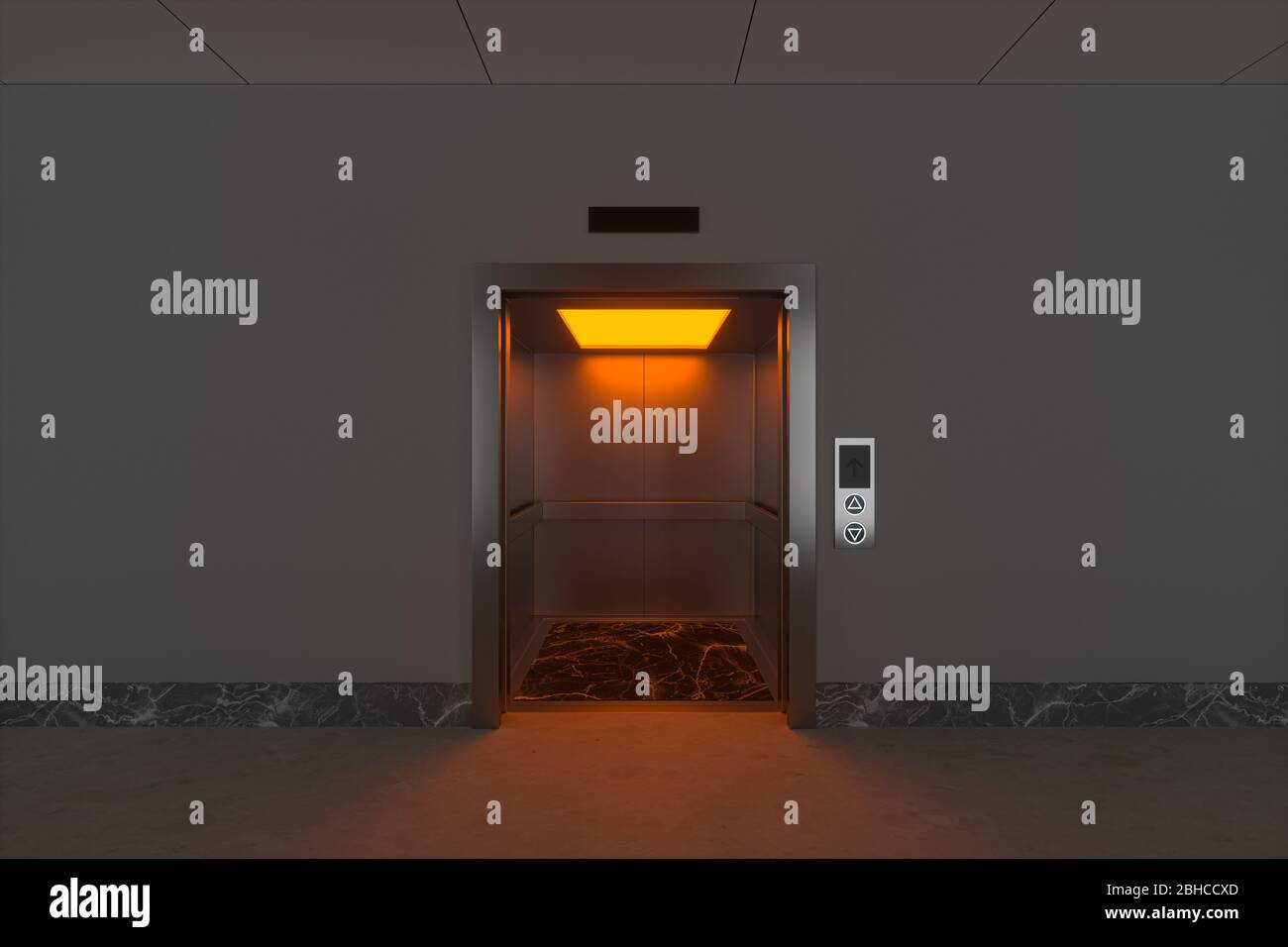 The elevator in the corridor, 3d rendering. Computer digital drawing ...