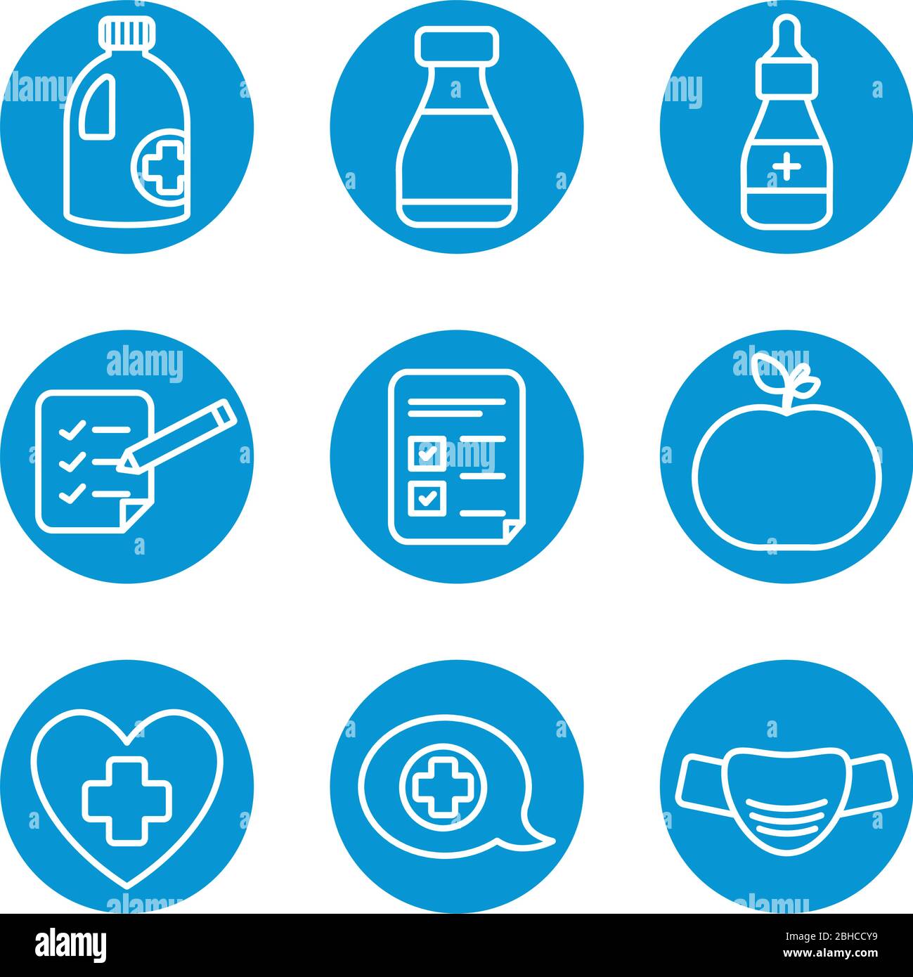 apple and medicine icon set over white background, line block style ...