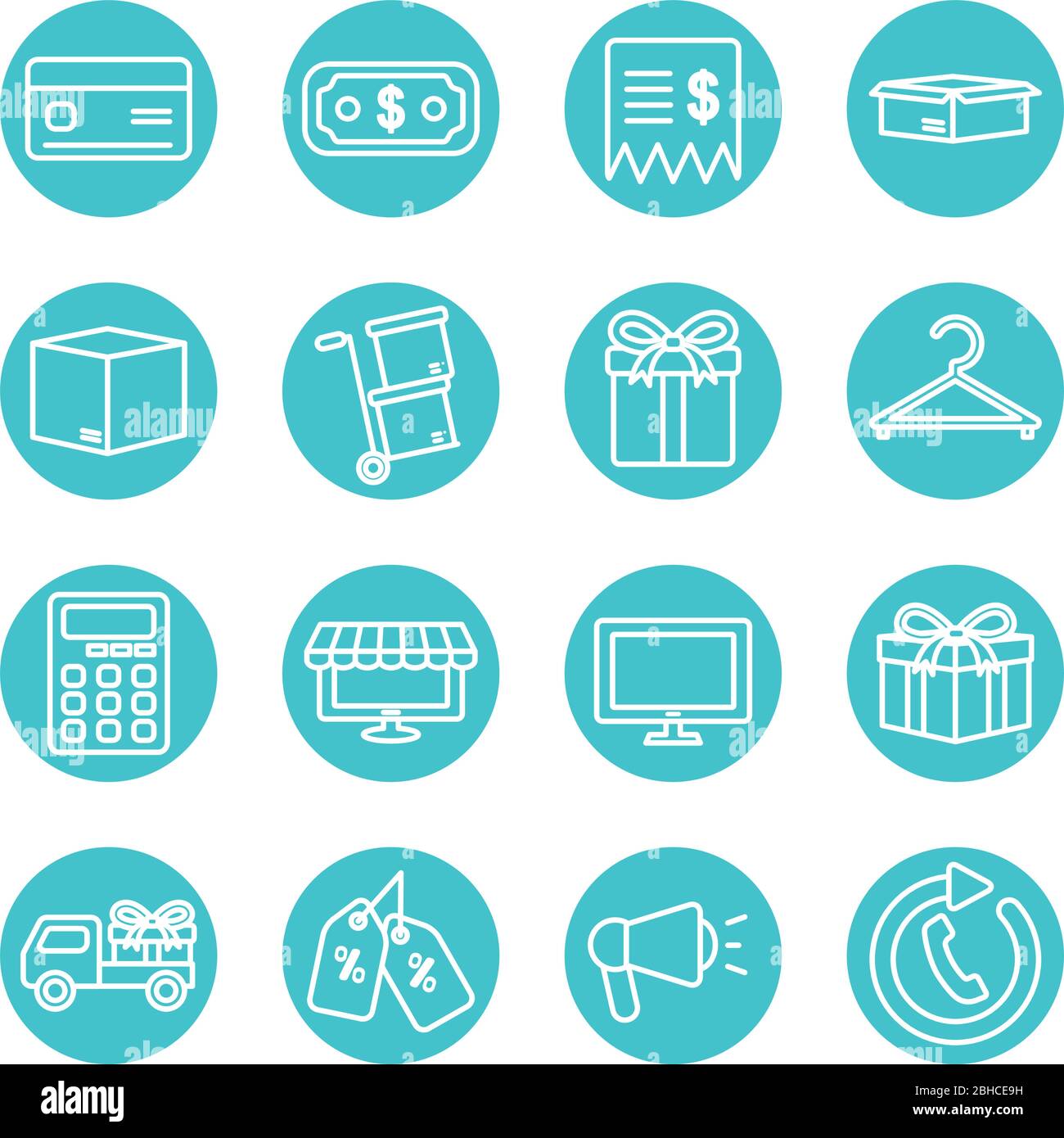 boxes and ecommerce icon set over white background, block line style ...