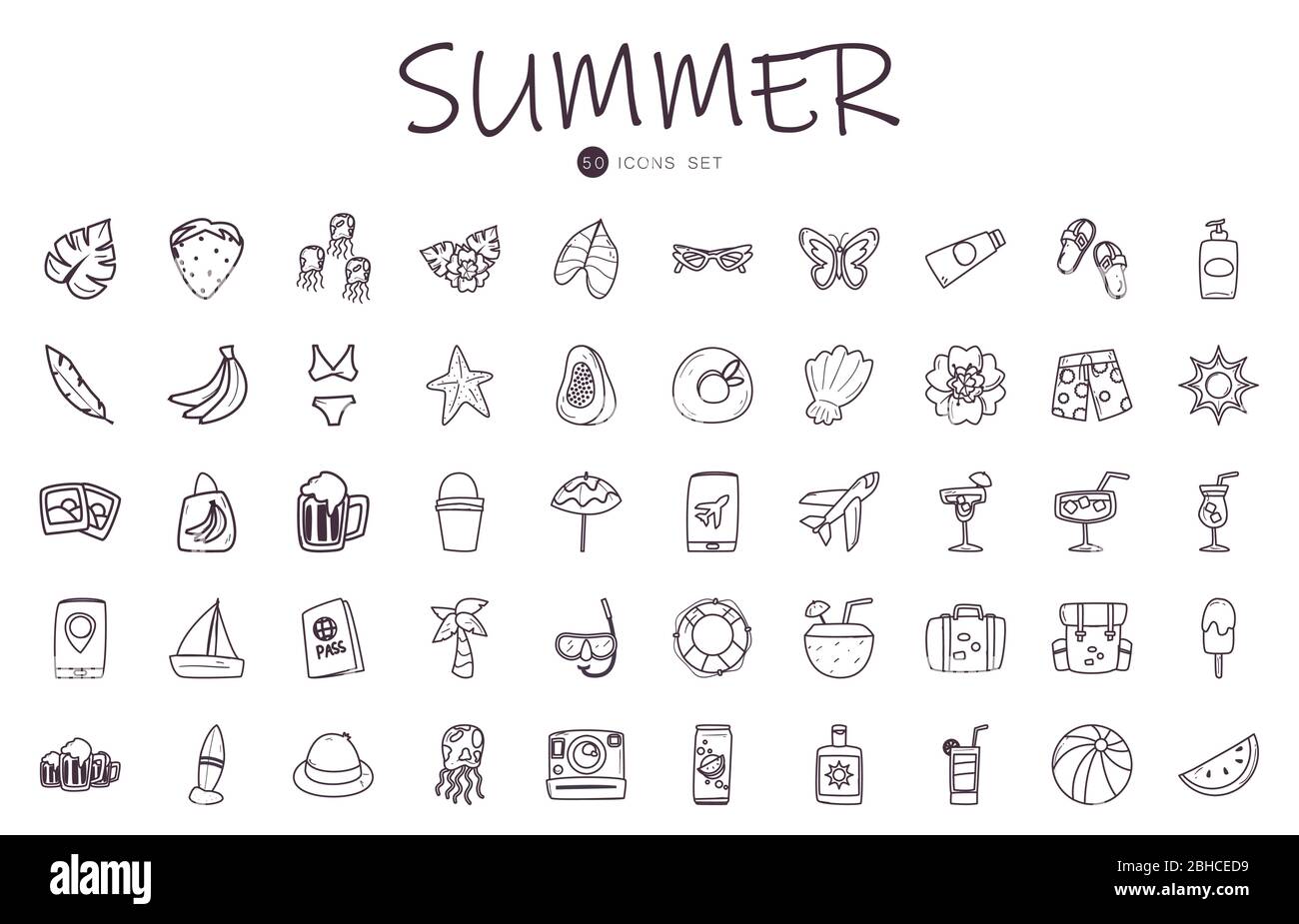 line style icon set design, Summer vacation tropical relaxation outdoor ...