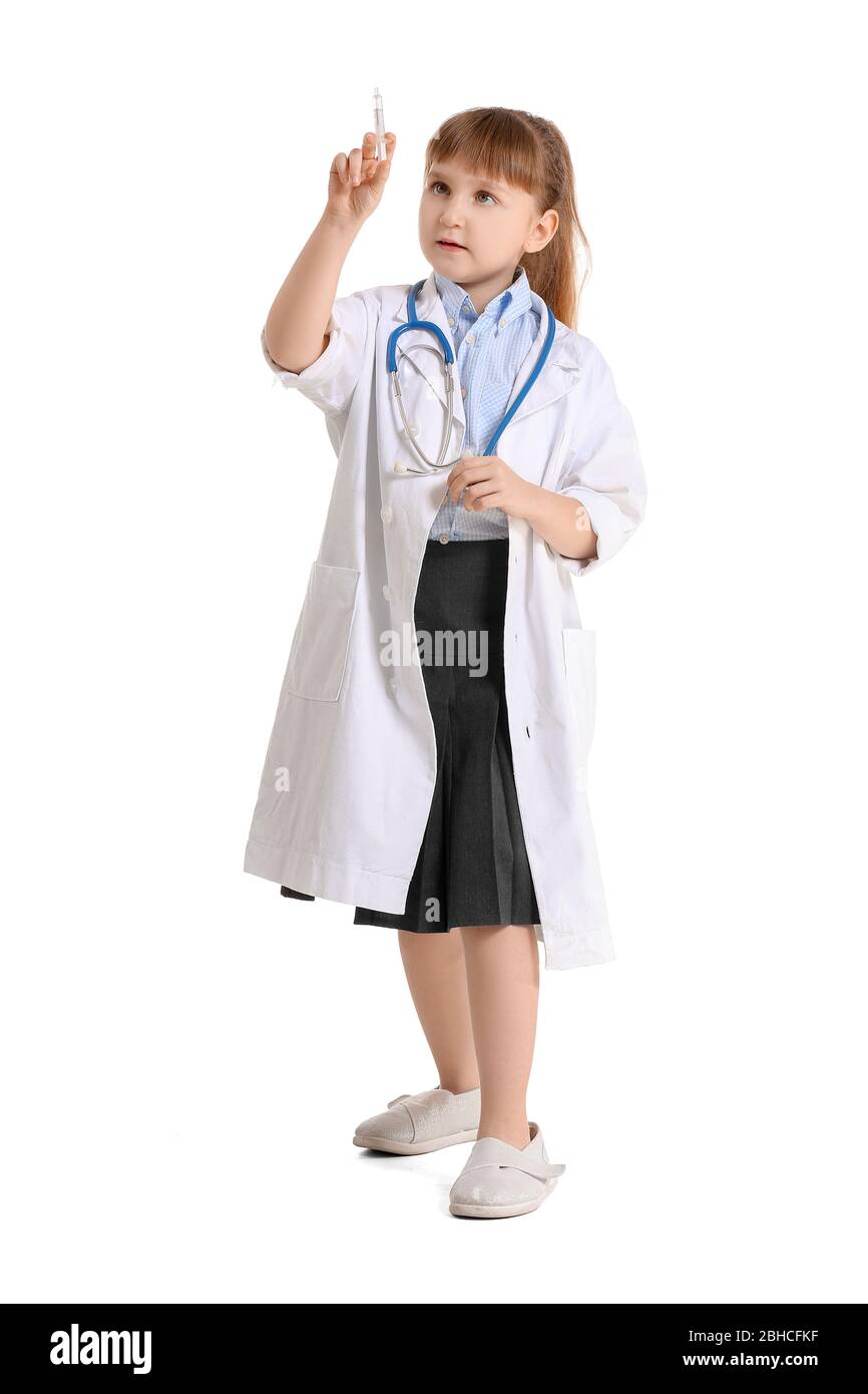 Cute little doctor on white background Stock Photo - Alamy