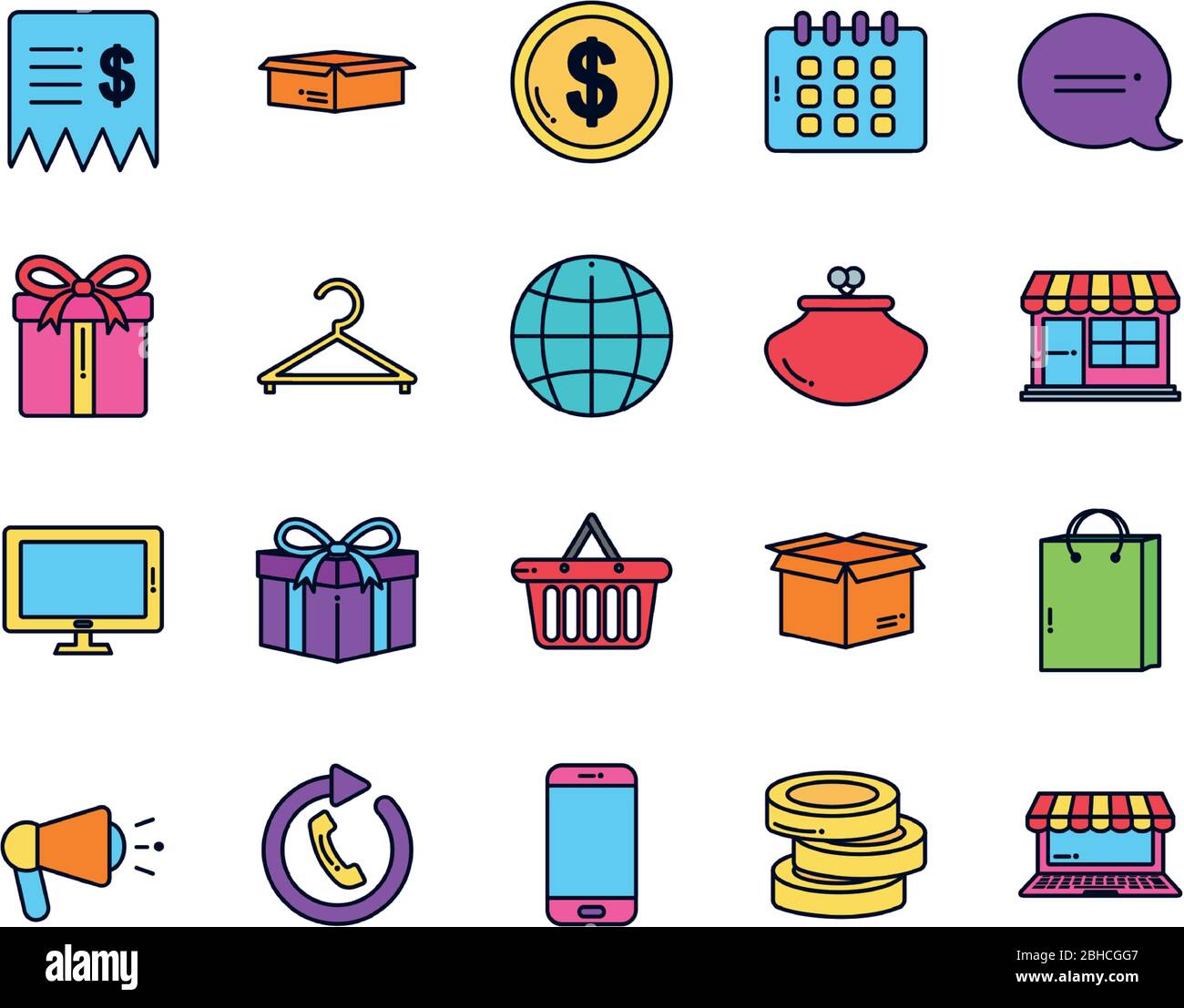 store and ecommerce icon set over white background, color line style ...