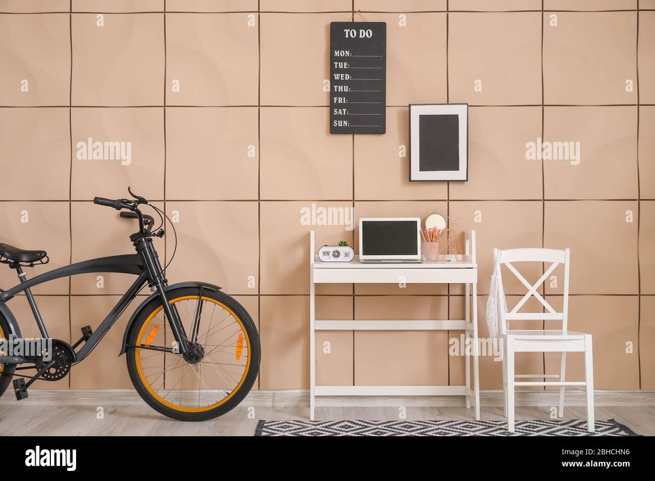 Interior of modern room with bicycle Stock Photo - Alamy