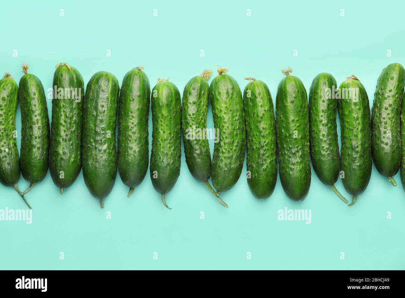 Green cucumbers on color background Stock Photo - Alamy