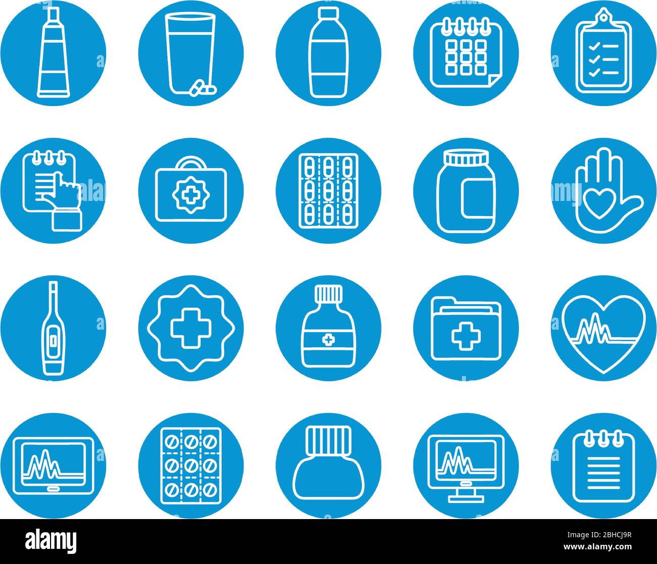 cardio heart and medicine icon set over white background, line block ...