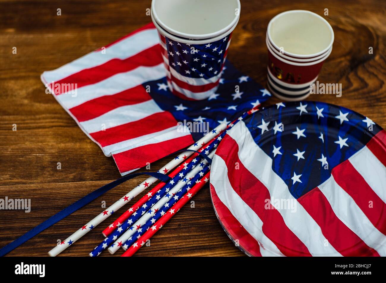 Table setting concept with 4th of July or USA Independence Day with ...