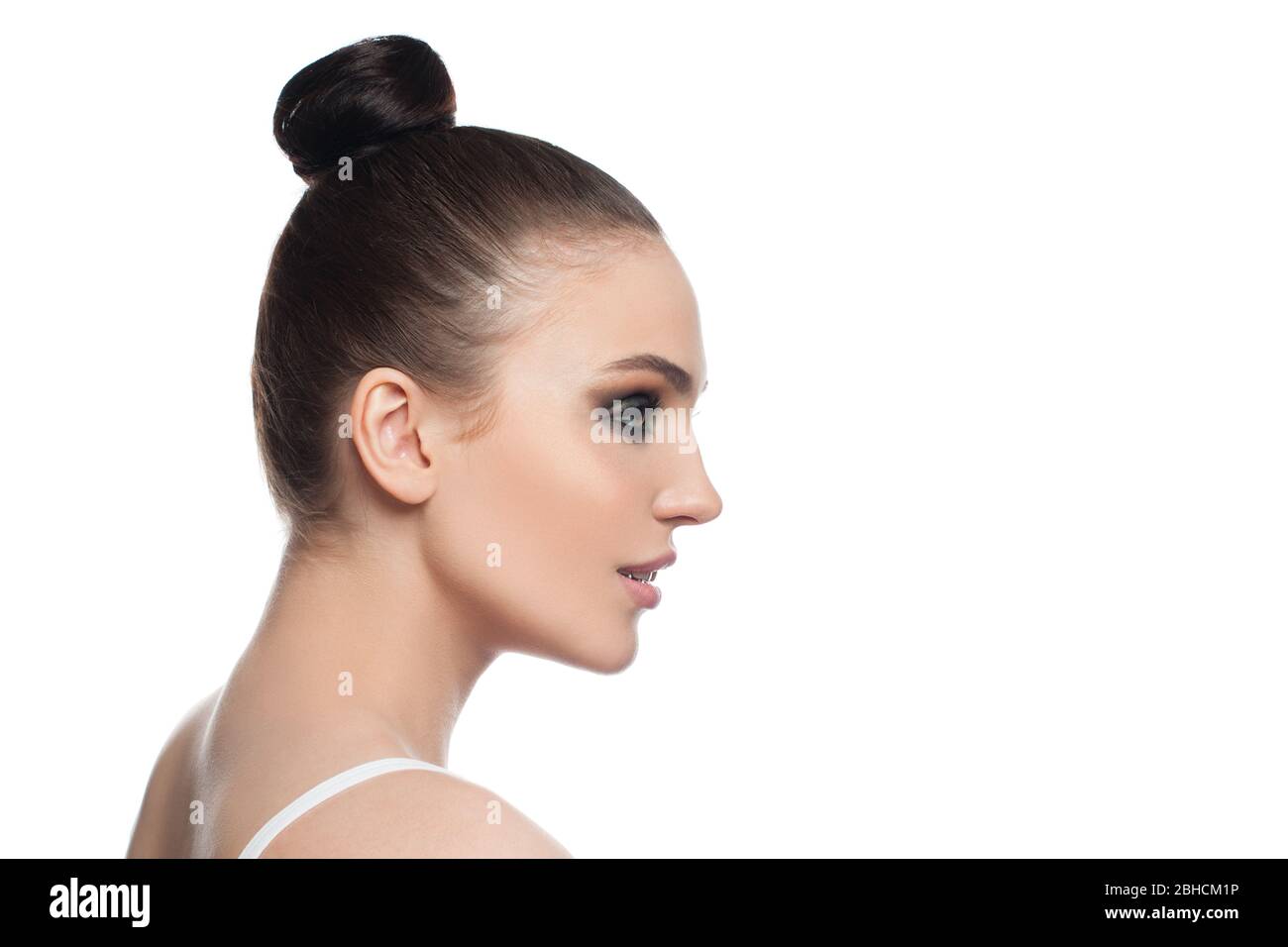 Beautiful female profile. Pretty woman spa model isolated on white ...