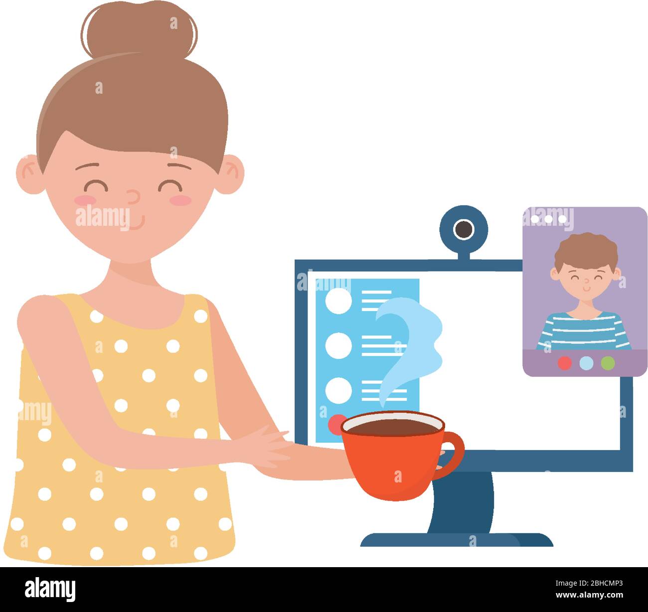 stay at home, meeting online, woman with computer boy connected website ... stay at home, meeting online, woman with computer boy connected website ...