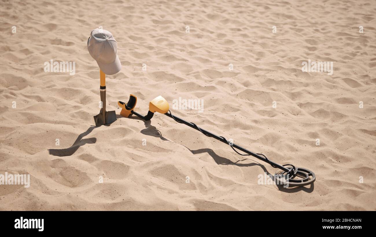 Set of tools used for exploring and digging precious metals in the sand ...