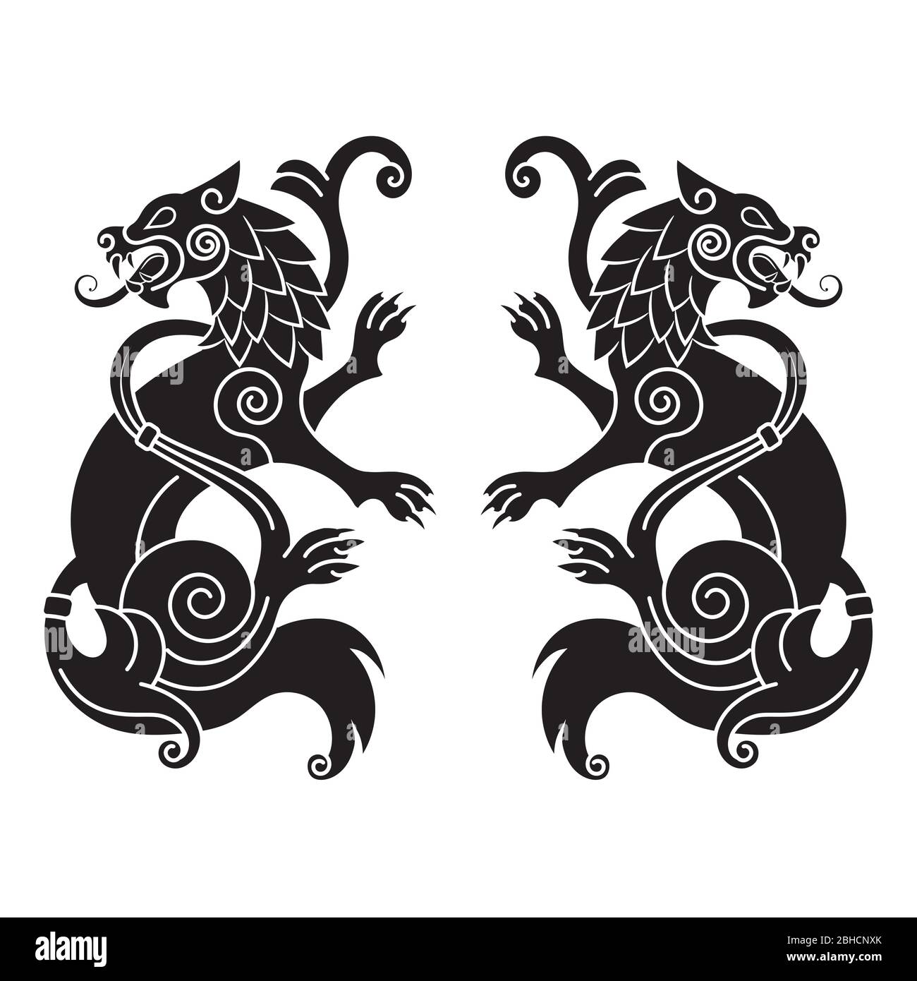 Two wolves of Odin - Geri and Freki, Scandinavian and Celtic style ...