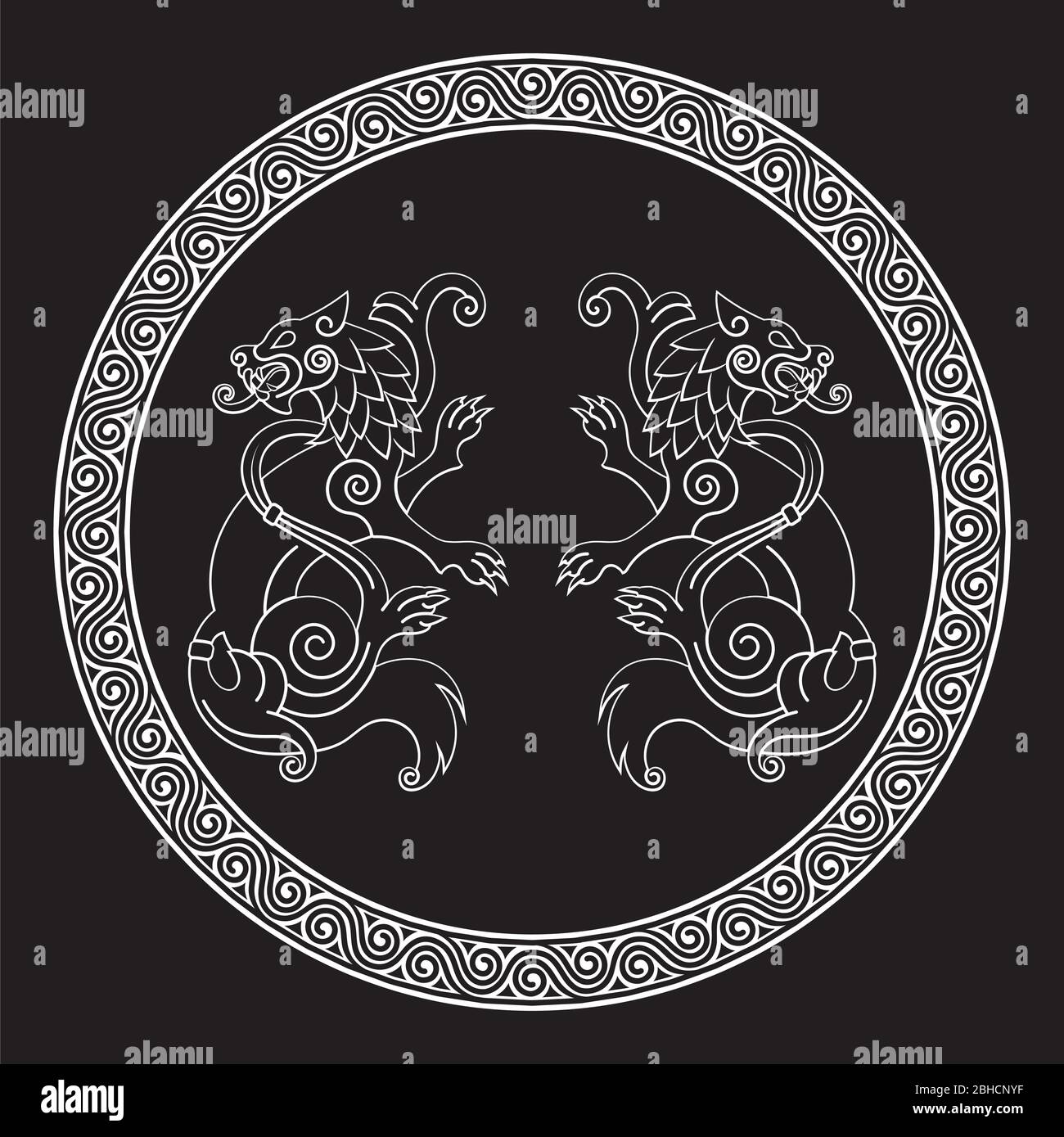 Two wolves of Odin - Geri and Freki, Scandinavian and Celtic style ...