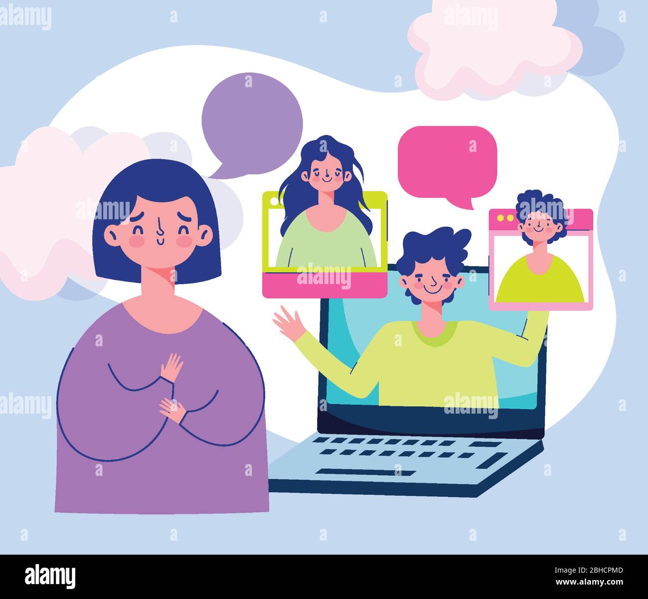 education online, laptop students talking learn knowledge vector ...