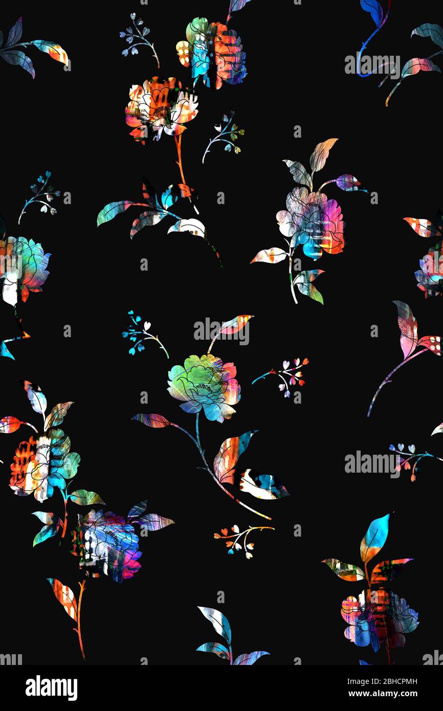 seamless colorful flower pattern with black background Stock Photo - Alamy