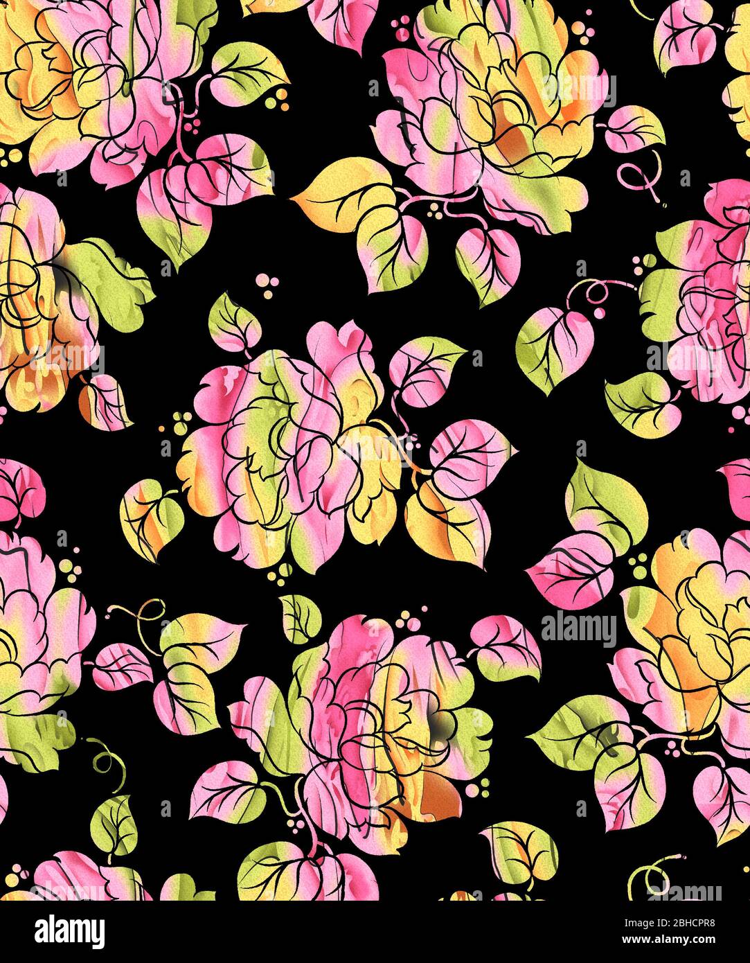 seamless flower digital effect with black background Stock Photo - Alamy