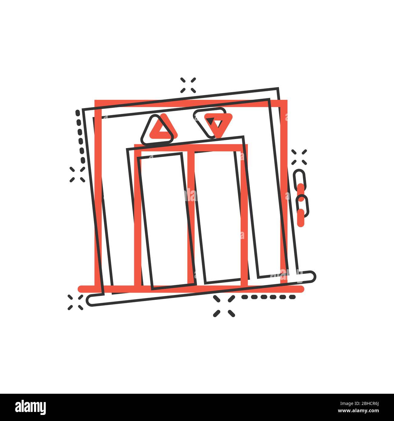 Elevator icon in comic style. Lift cartoon vector illustration on white ...