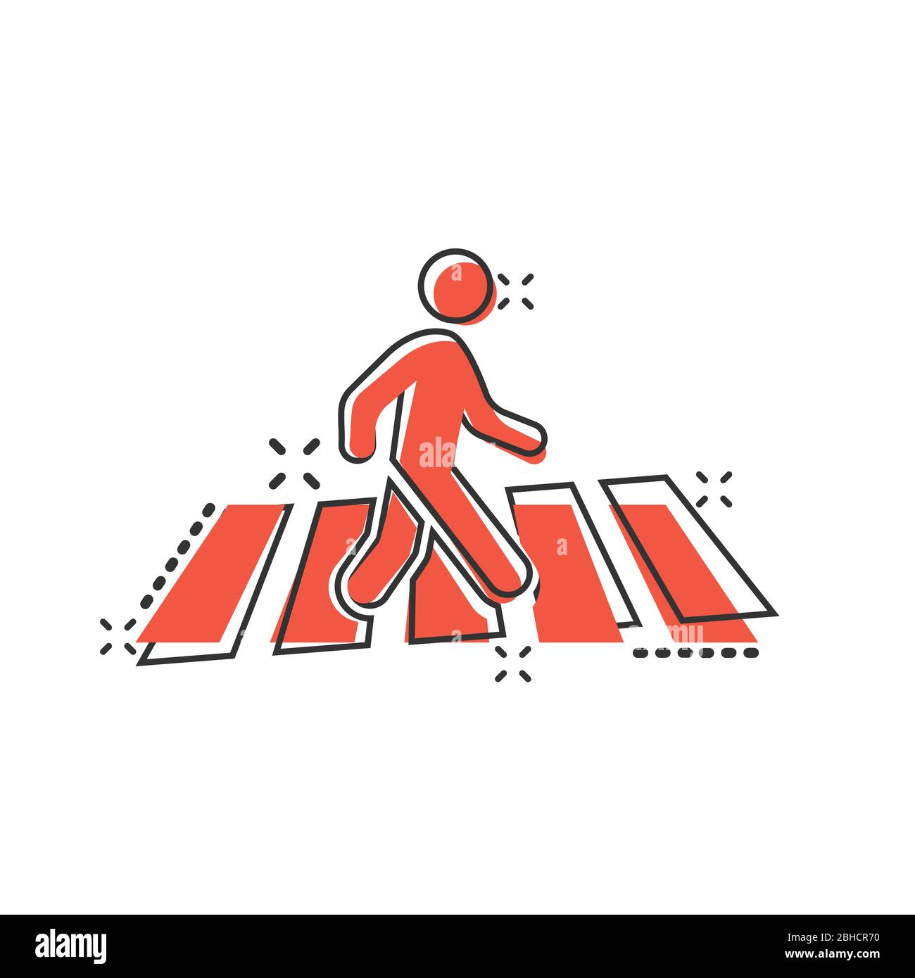 Pedestrian crosswalk icon in comic style. People walkway cartoon sign ...
