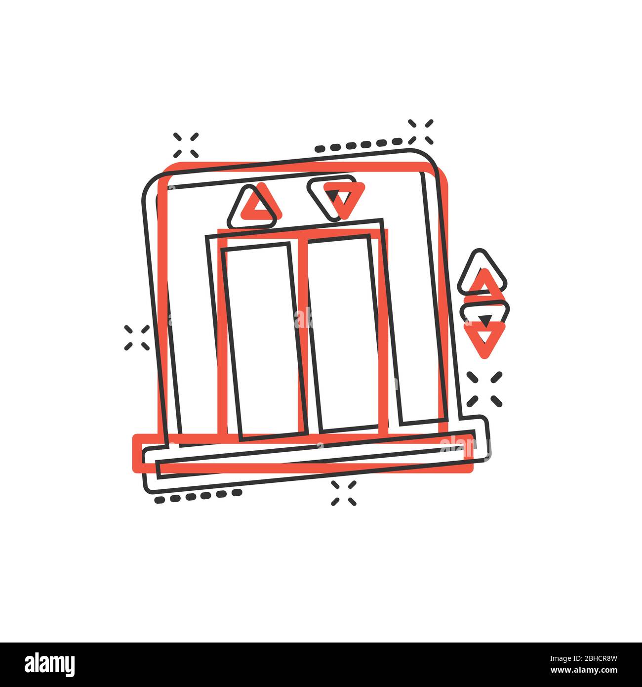 Elevator icon in comic style. Lift cartoon vector illustration on white ...