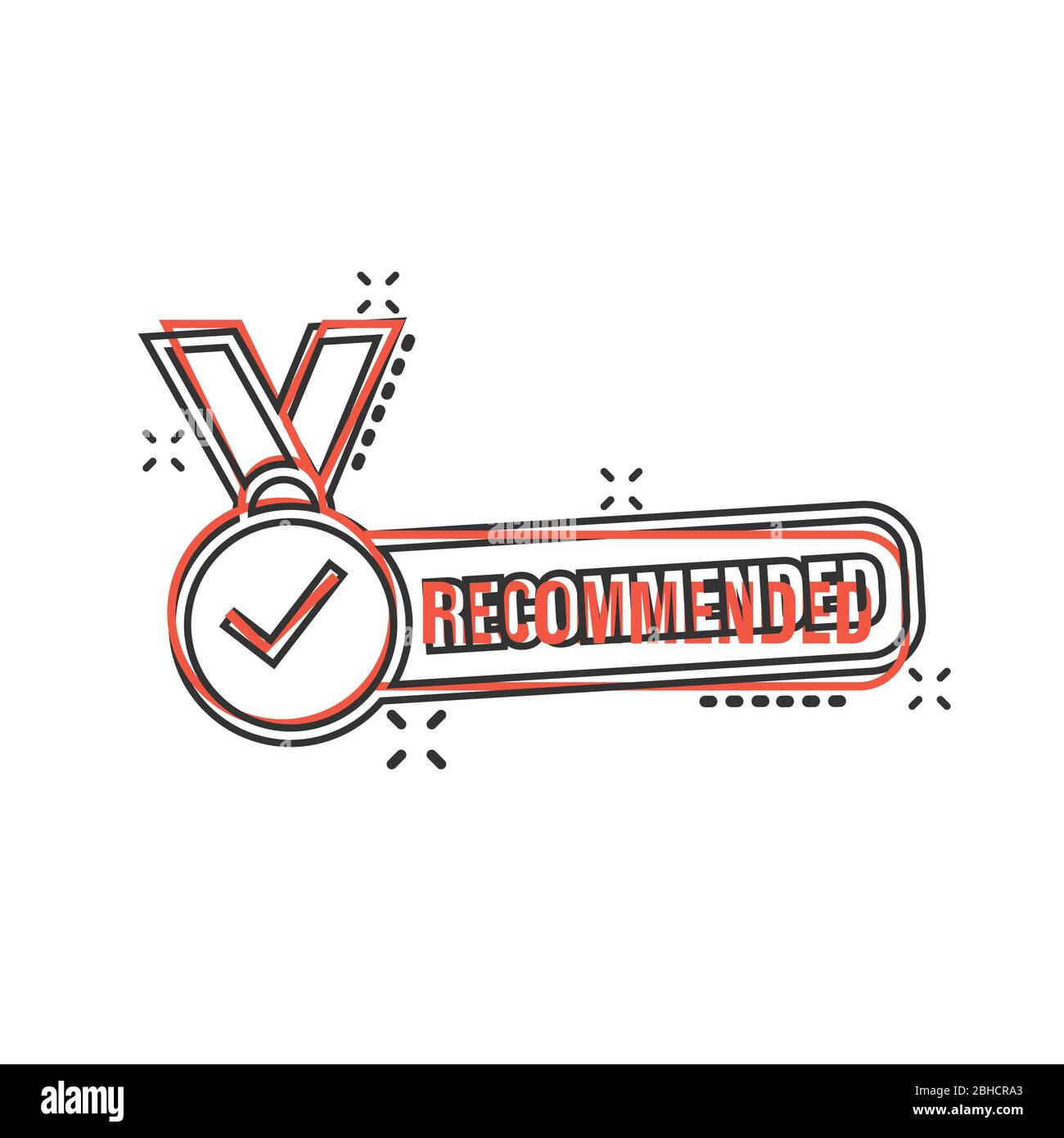 Recommend icon in comic style. Check mark medal cartoon vector ...