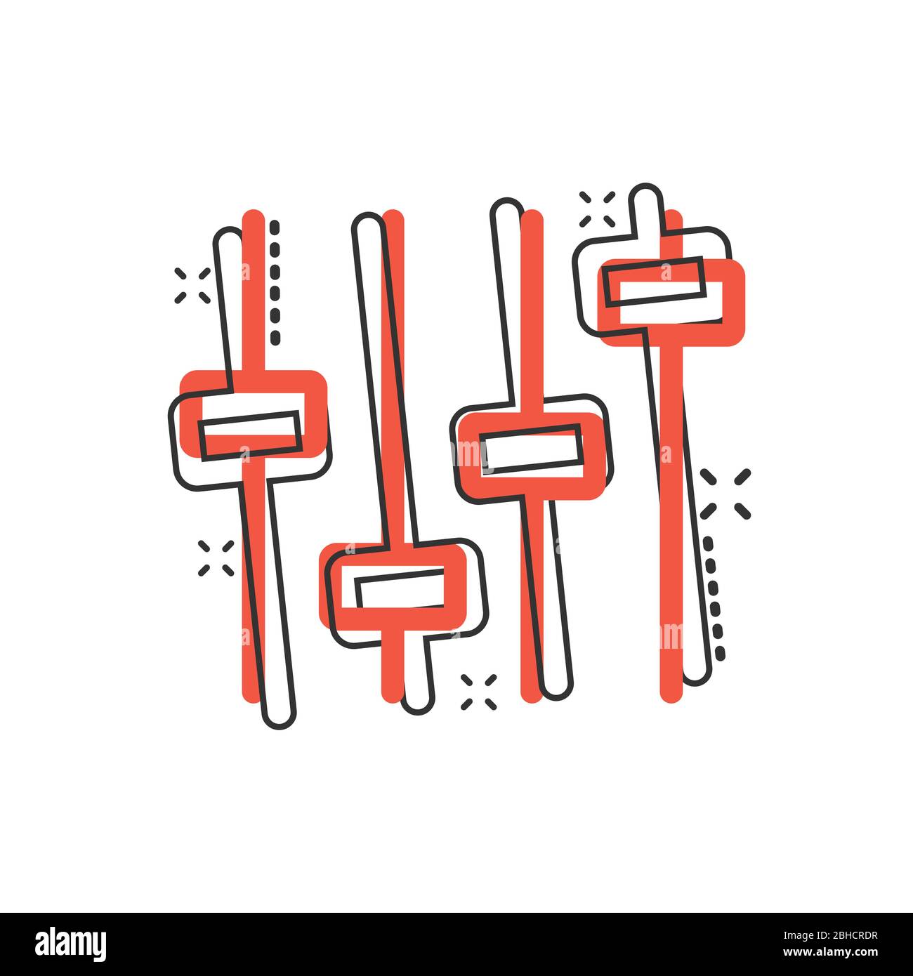 Control volume icon in comic style. Audio adjusting cartoon sign vector ...