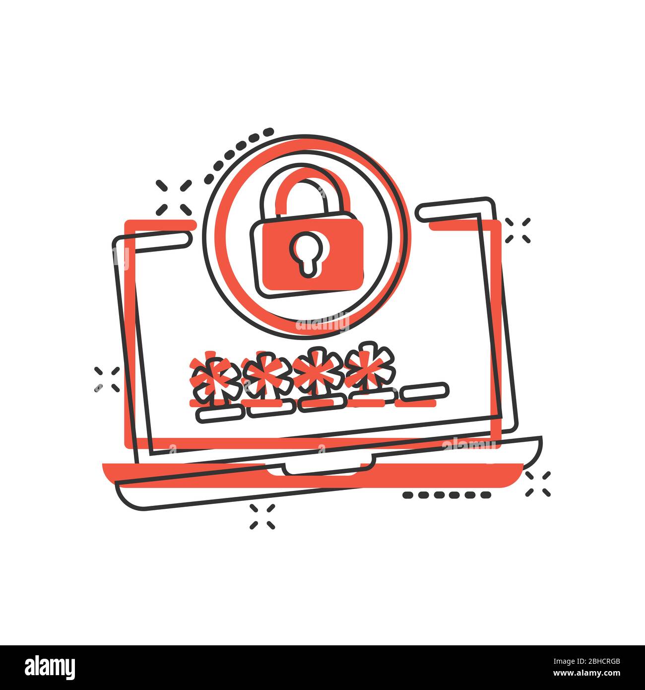 Laptop with password icon in comic style. Computer access cartoon ...