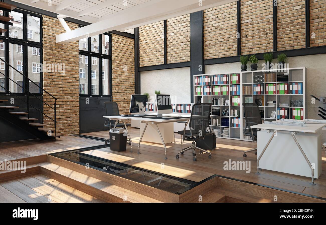 contemporary office interior. 3d rendering design concept Stock Photo ...