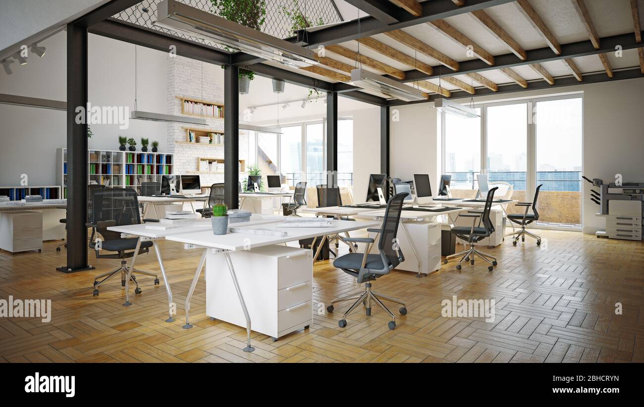 contemporary office interior. 3d rendering design concept Stock Photo ...