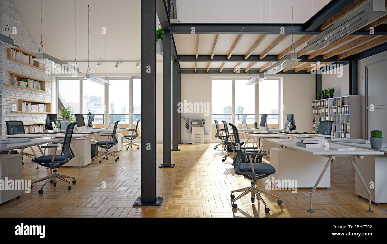 contemporary office interior. 3d rendering design concept Stock Photo ...