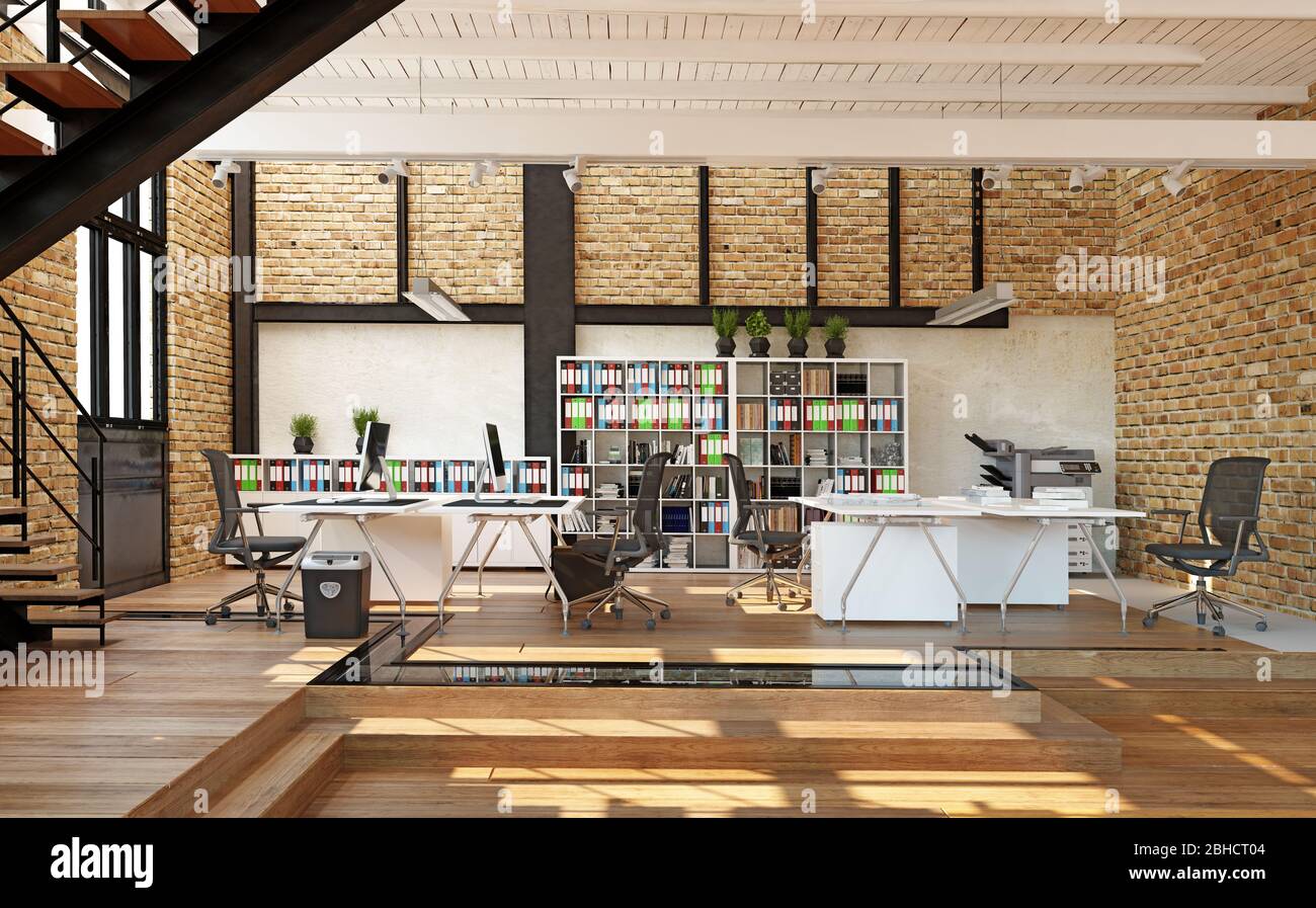 contemporary office interior. 3d rendering design concept Stock Photo ...