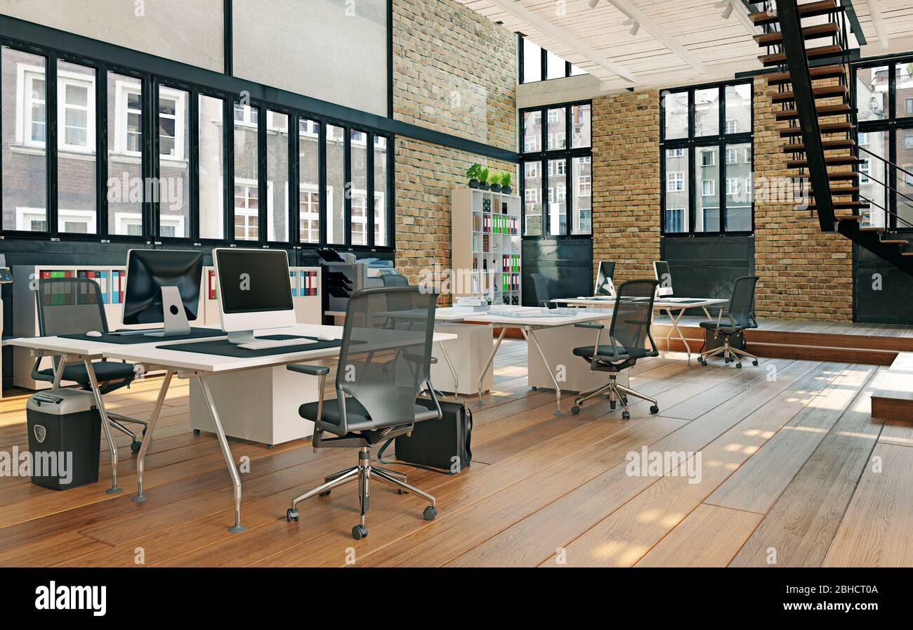 contemporary office interior. 3d rendering design concept Stock Photo ...