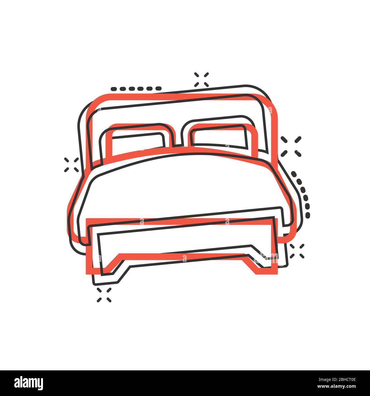 Bed icon in comic style. Bedroom cartoon sign vector illustration on ...