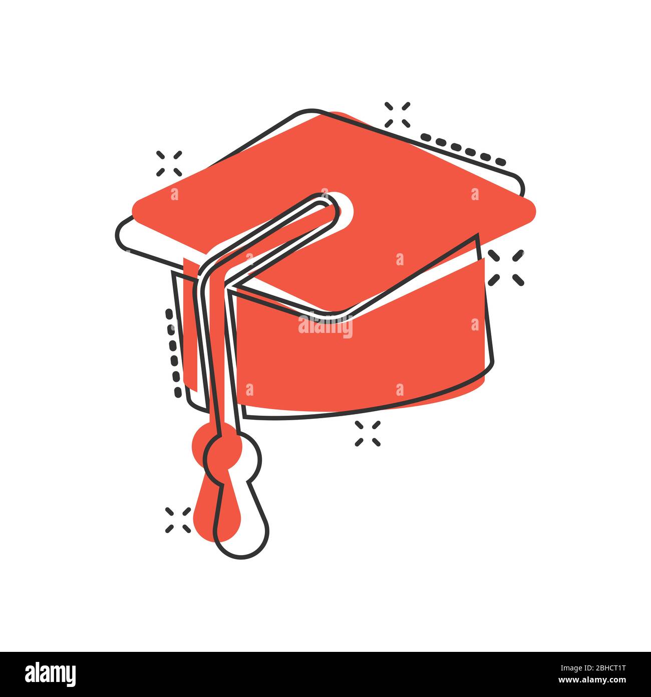 Graduation hat icon in comic style. Student cap cartoon vector ...
