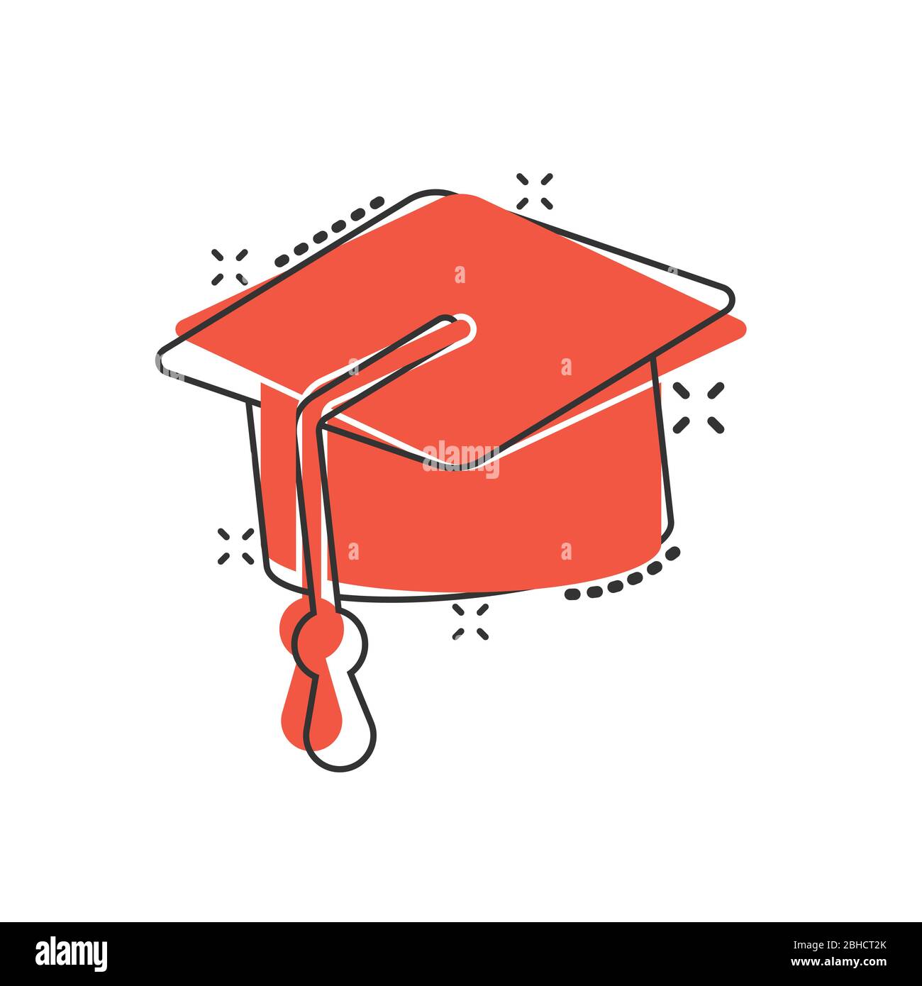 Graduation hat icon in comic style. Student cap cartoon vector ...