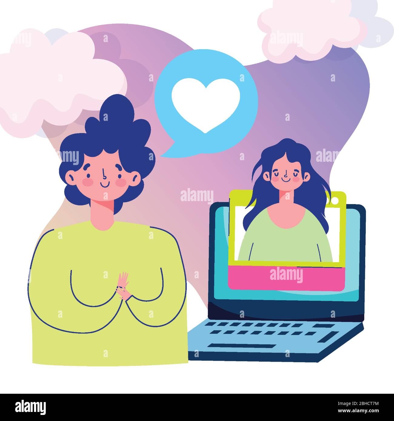 romantic date laptop connection virtual couple cartoon vector ...