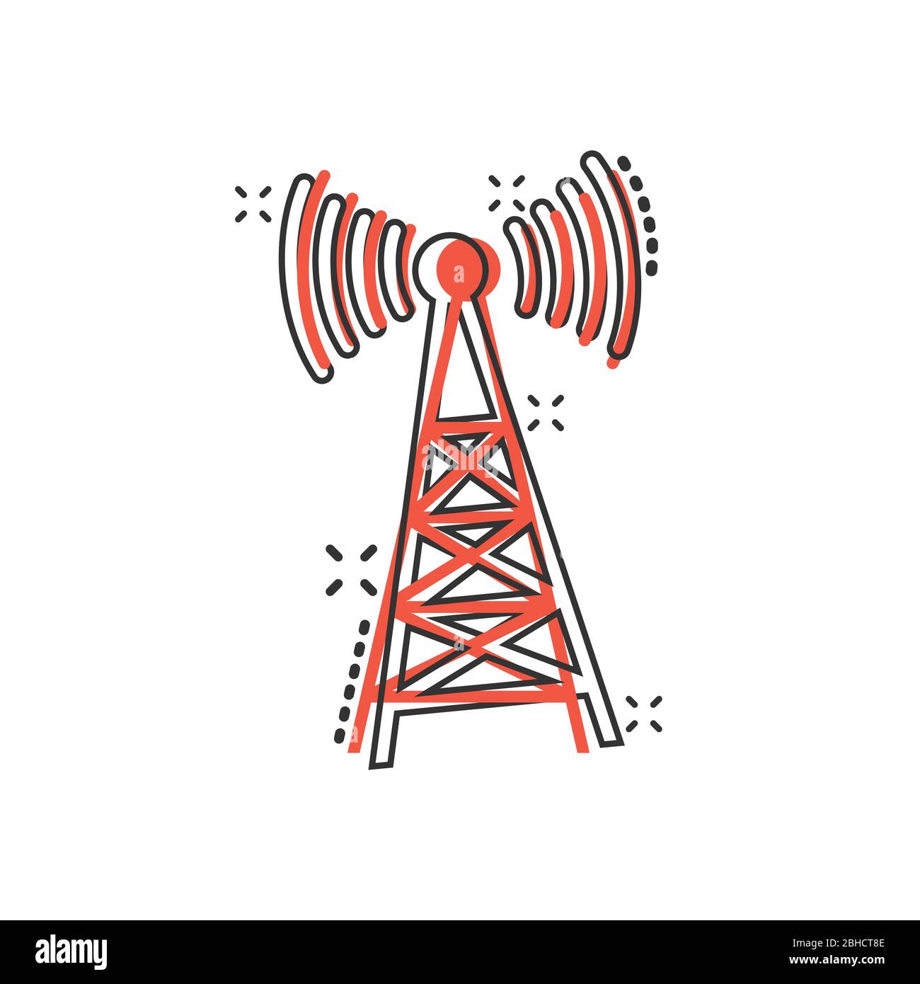 Antenna tower icon in comic style. Broadcasting cartoon vector ...