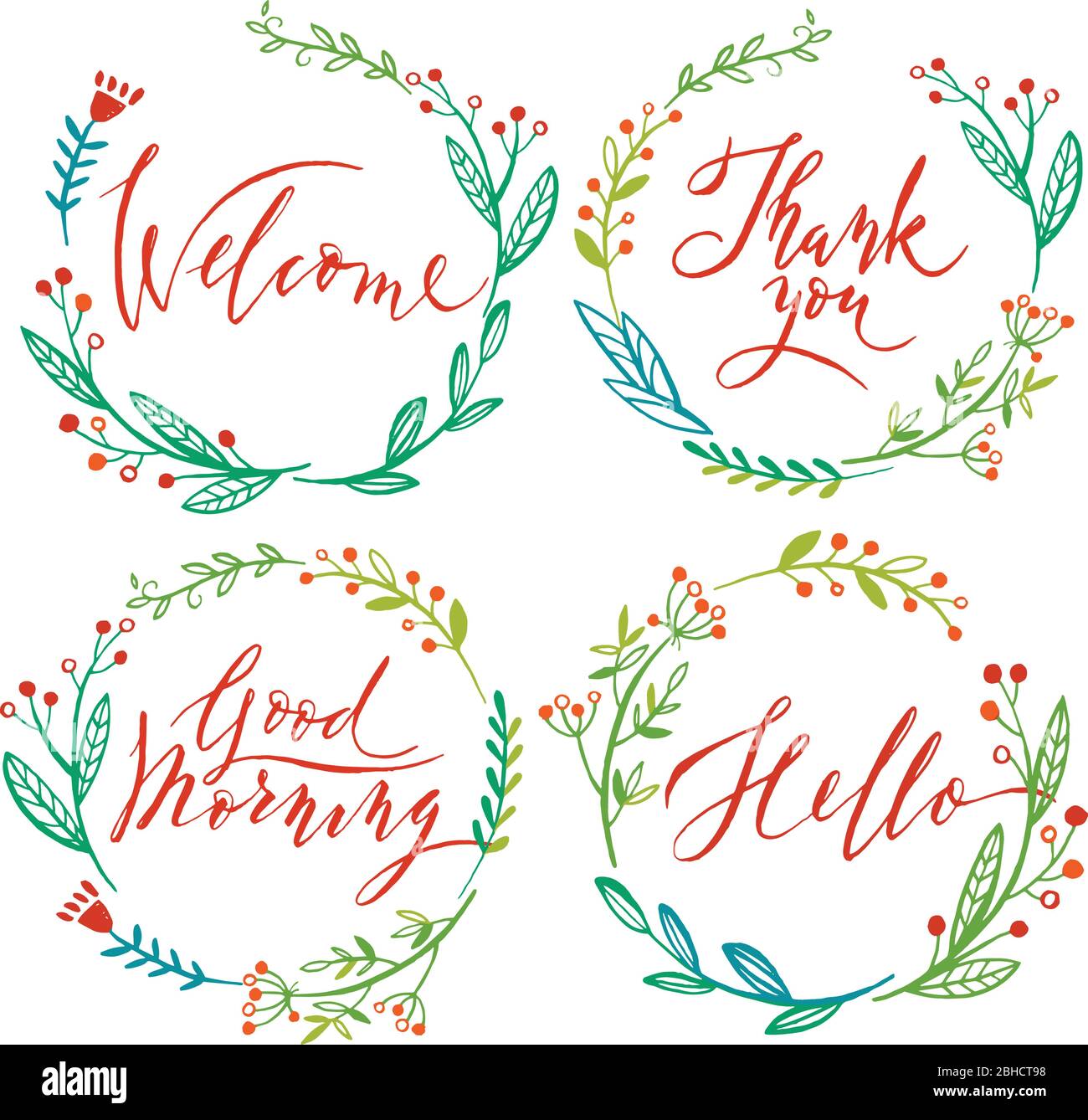 Set of four floral round frame with Welcome calligraphy Stock Vector ...