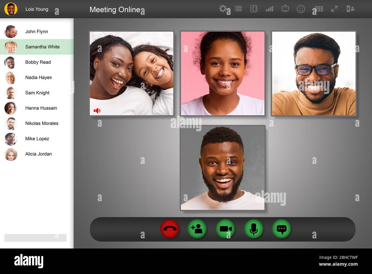 Online communication and web conferences. Group family meeting on ...