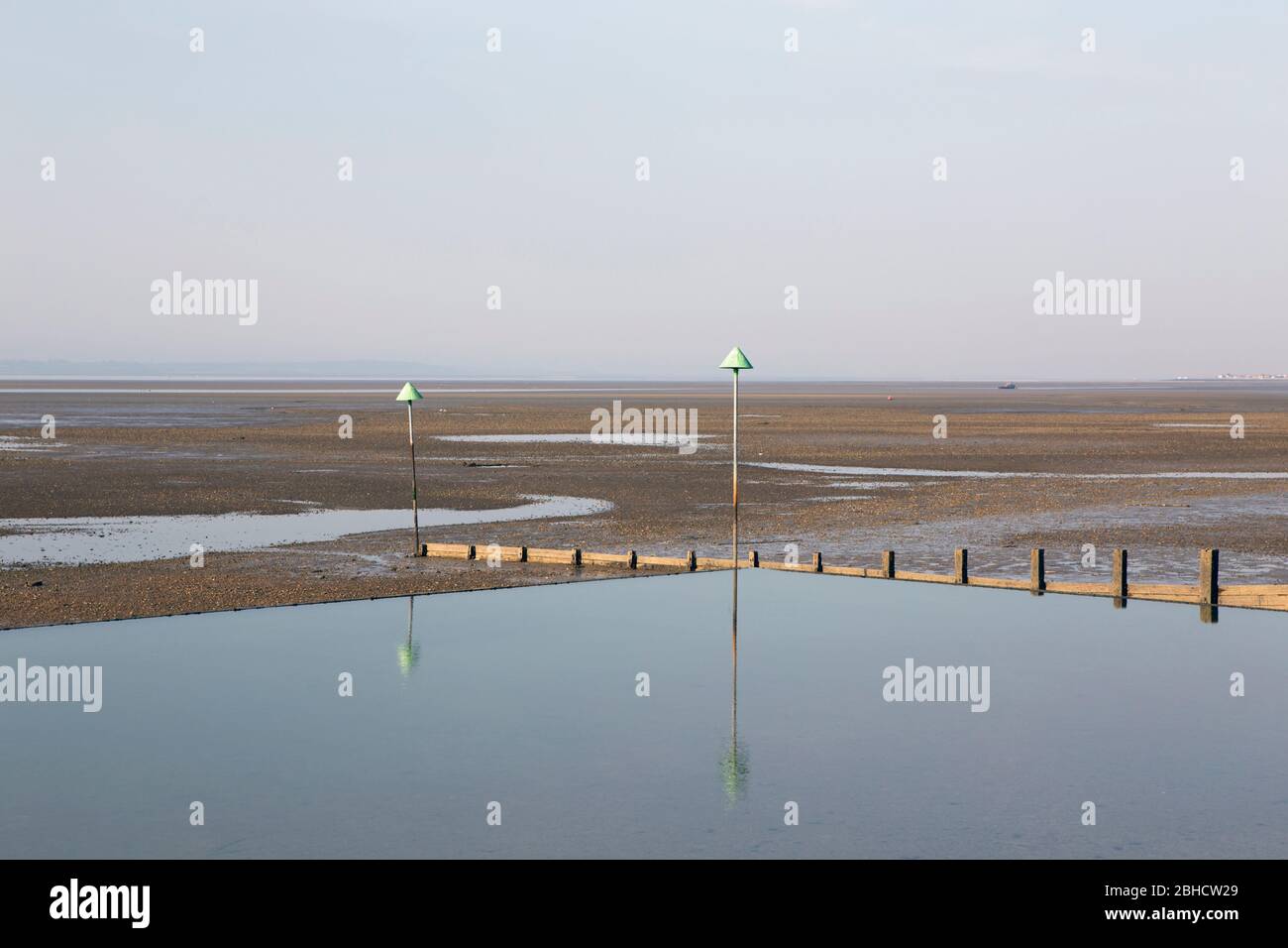 Deserted estuary / pool scene at Westcliff-on-Sea, Essex, during the ...