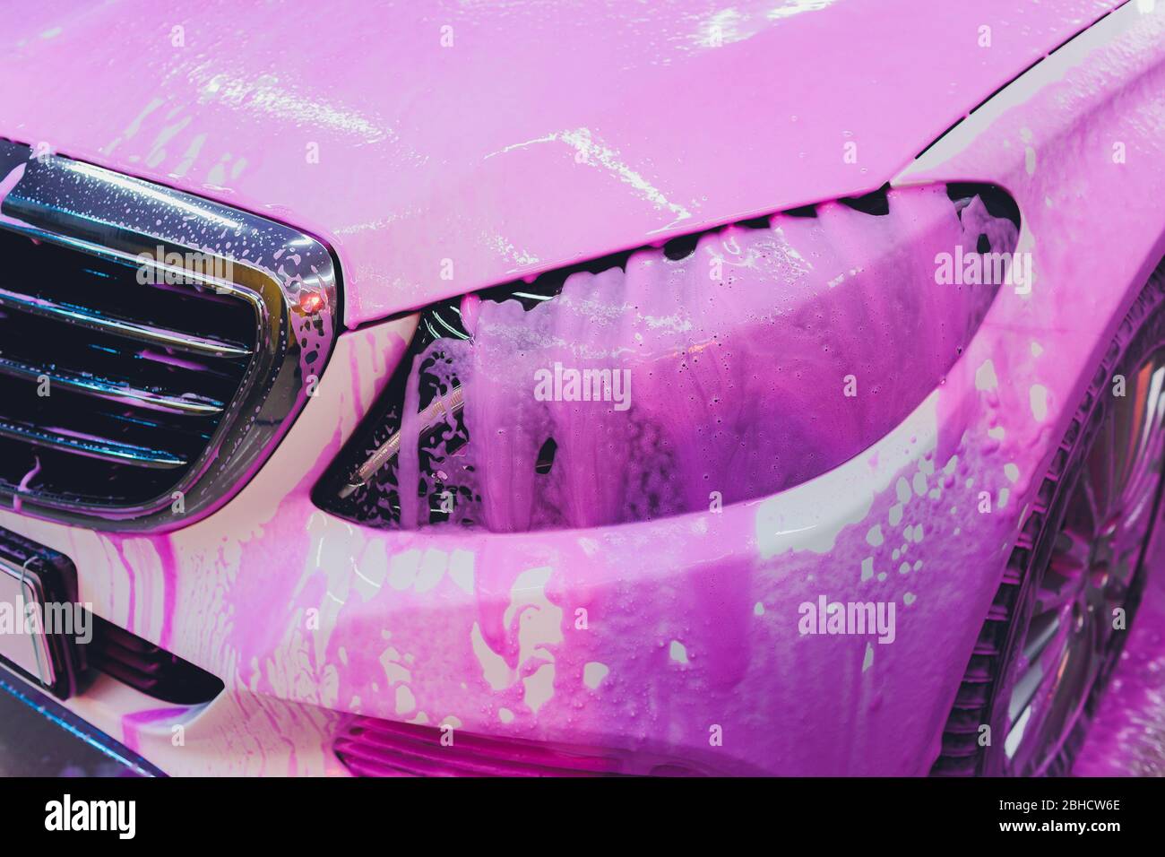 Close up cleaning car using high pressure water,High pressure jet ...