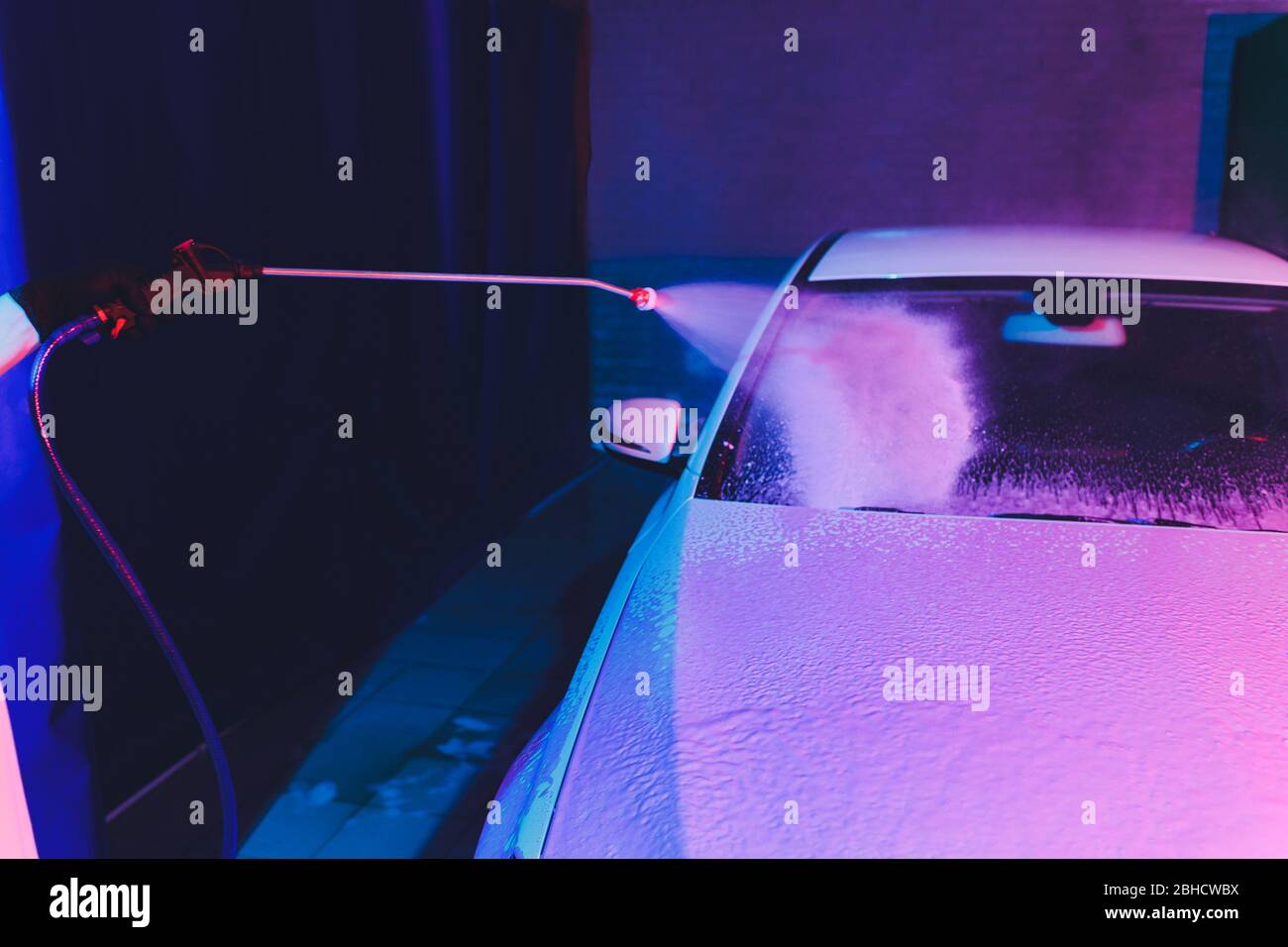 Close up cleaning car using high pressure water,High pressure jet ...