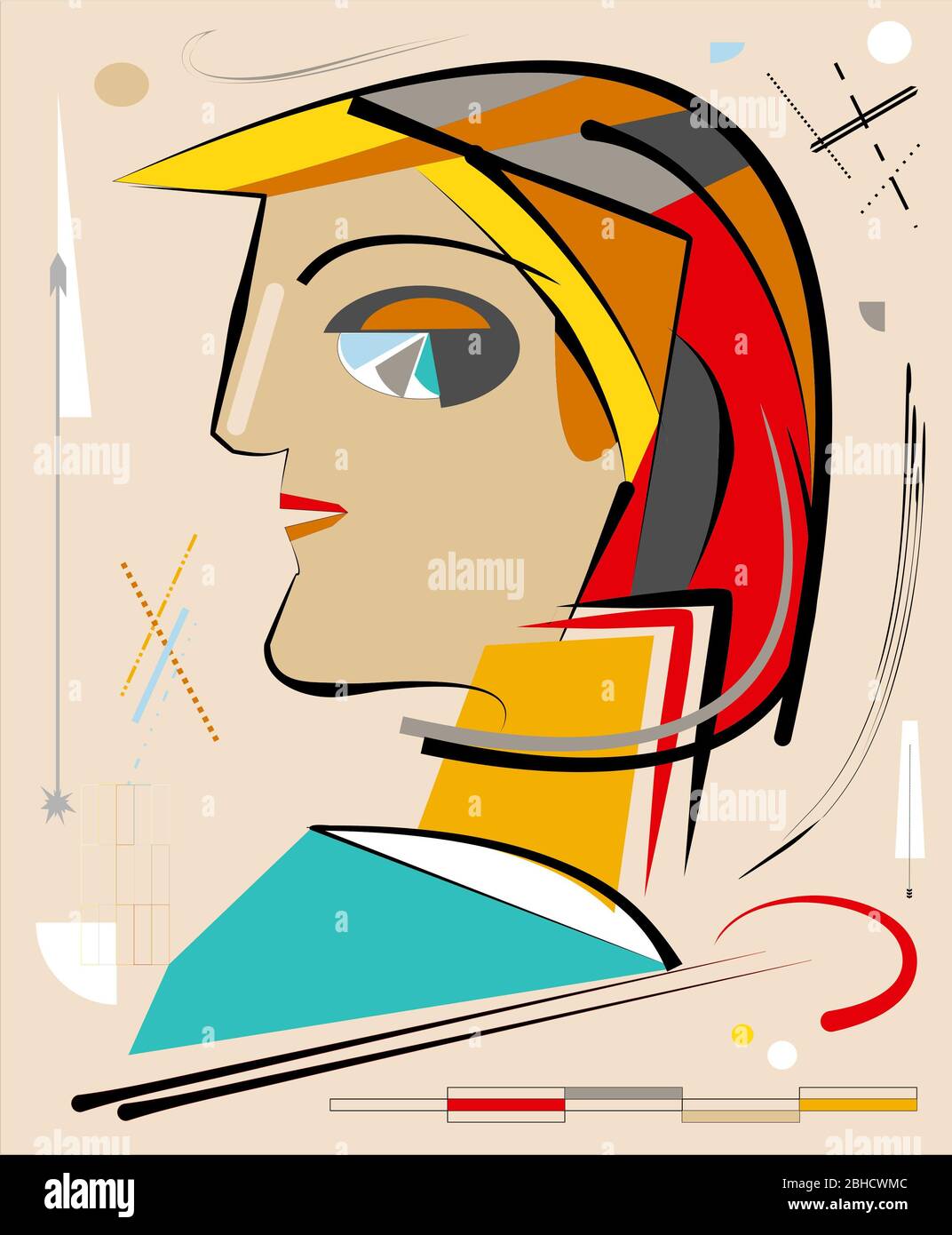 Abstract beige background ,fancy geometric profile , expressionism art ...