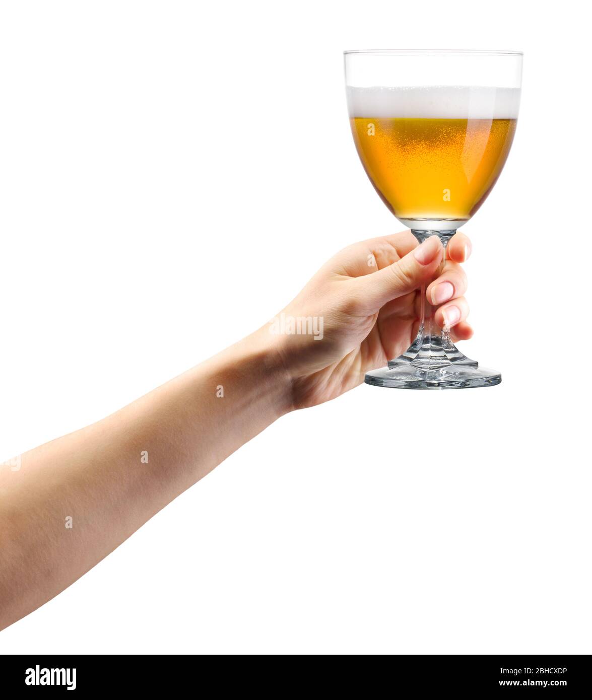 Woman hand holding glass of lager beer isolated on white Stock Photo ...