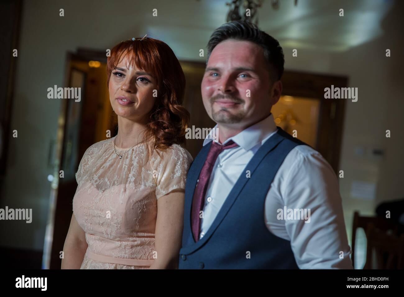 Young beautiful couple smiling happy and confident getting married ...