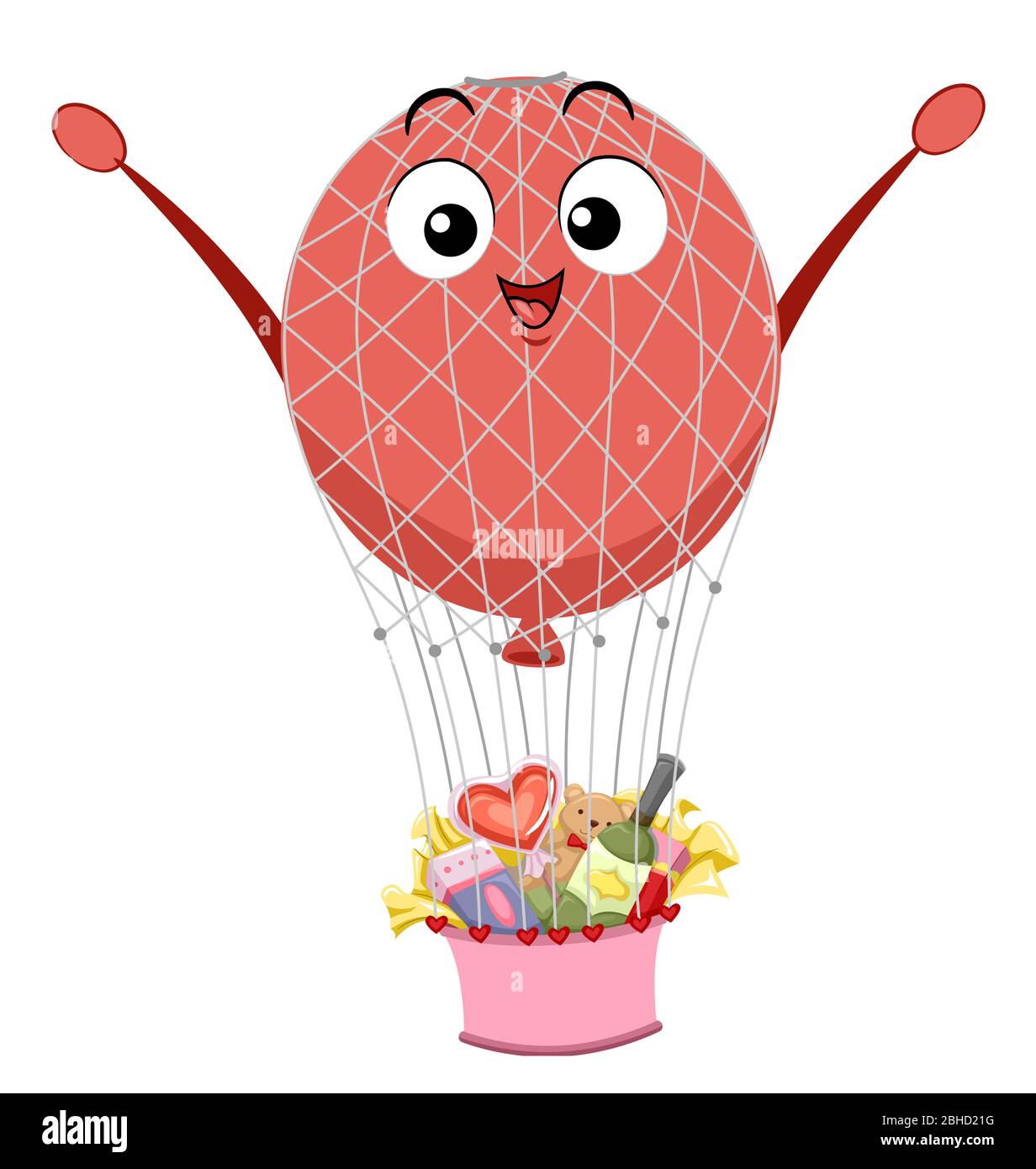 Illustration of a Net Balloon Mascot Bringing a Basket Full of Gifts ...