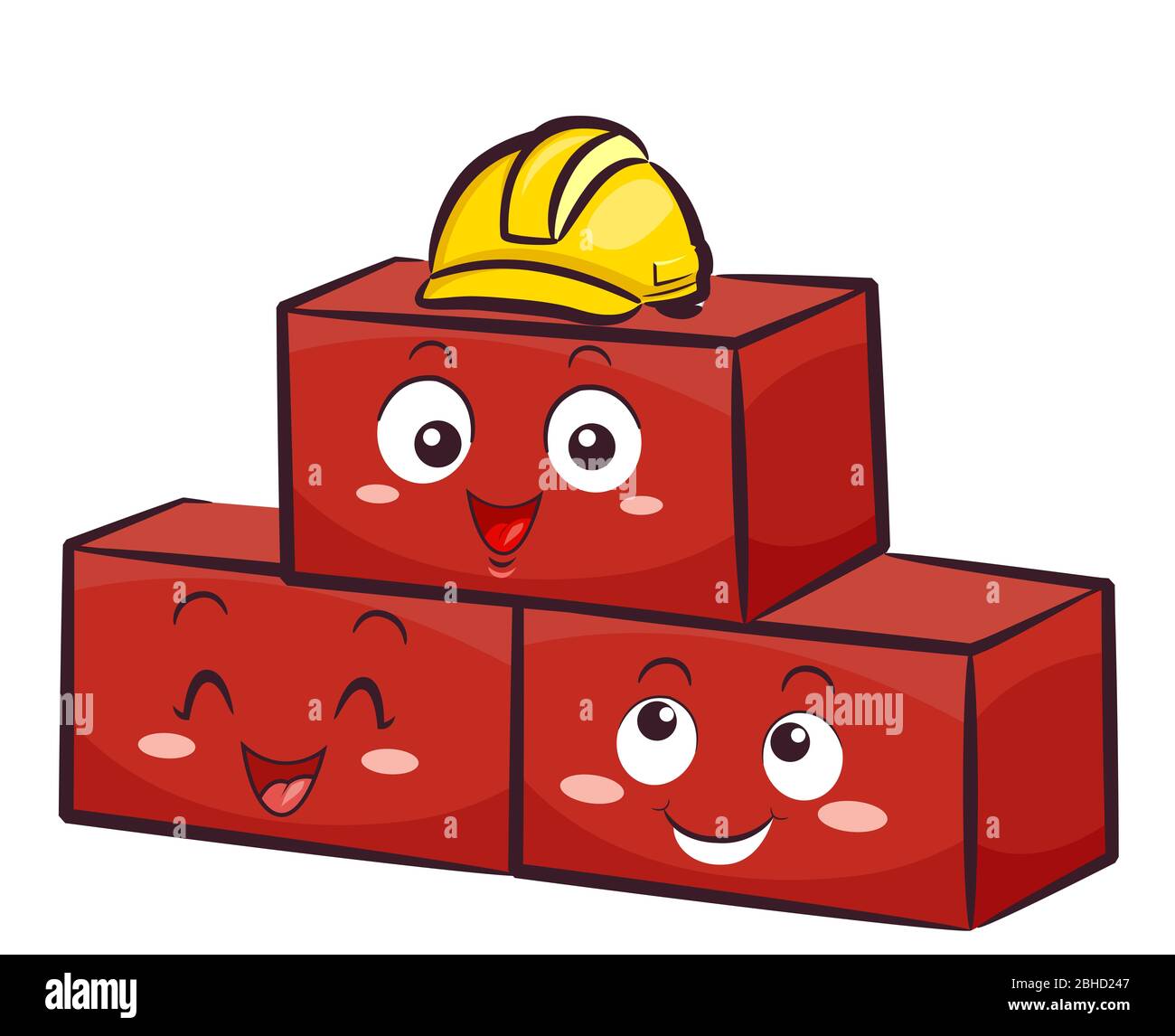 Illustration of a Stack of Red Brick Mascots with Yellow Construction ...