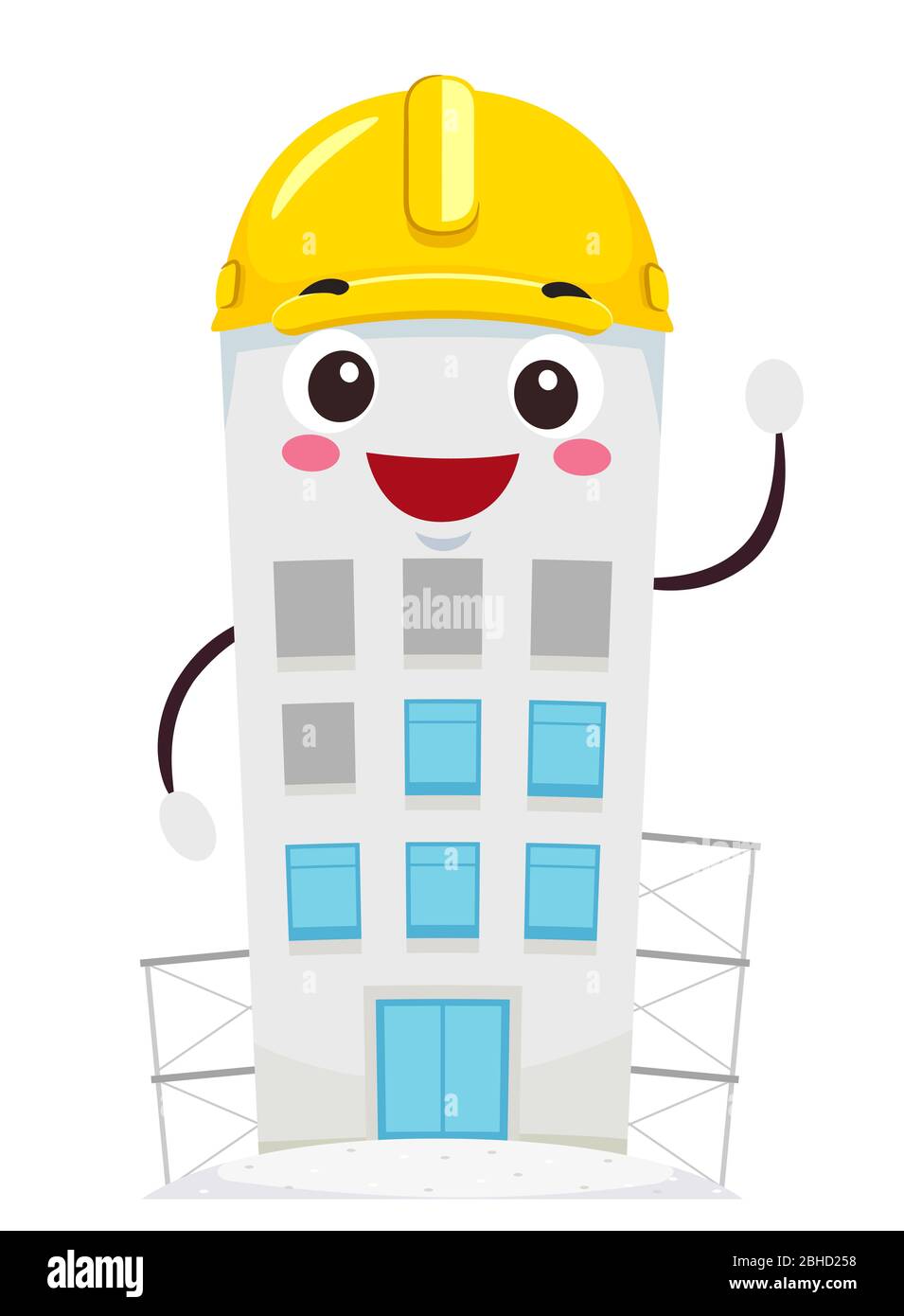 Illustration of a Building Mascot Wearing Yellow Construction Hard Hat ...