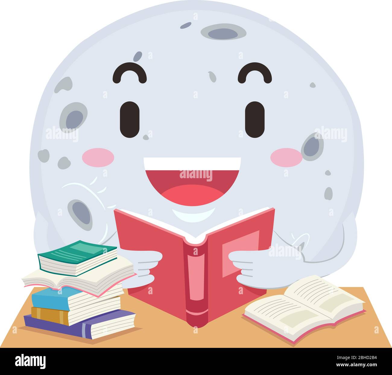 Illustration of a Moon Mascot Student Reading Books and Taking Night ...