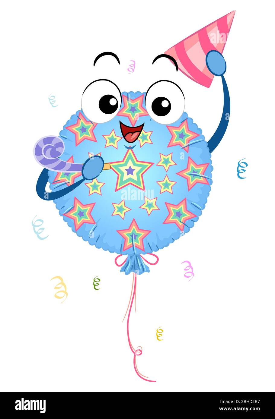 Illustration of a Mylar Balloon Mascot Holding a Party Hat and Horn ...