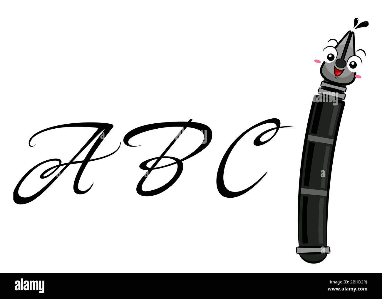 Illustration of a Fountain Pen Mascot with ABC Calligraphy Letters ...